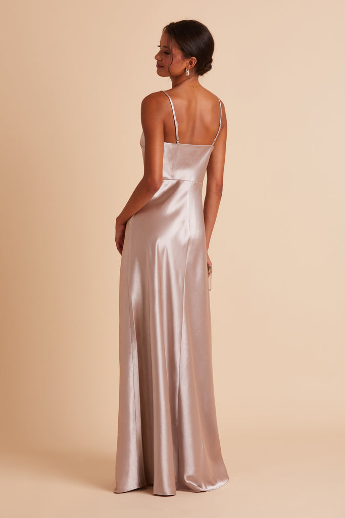 Lisa Long Satin Bridesmaid Dress In Taupe Birdy Grey