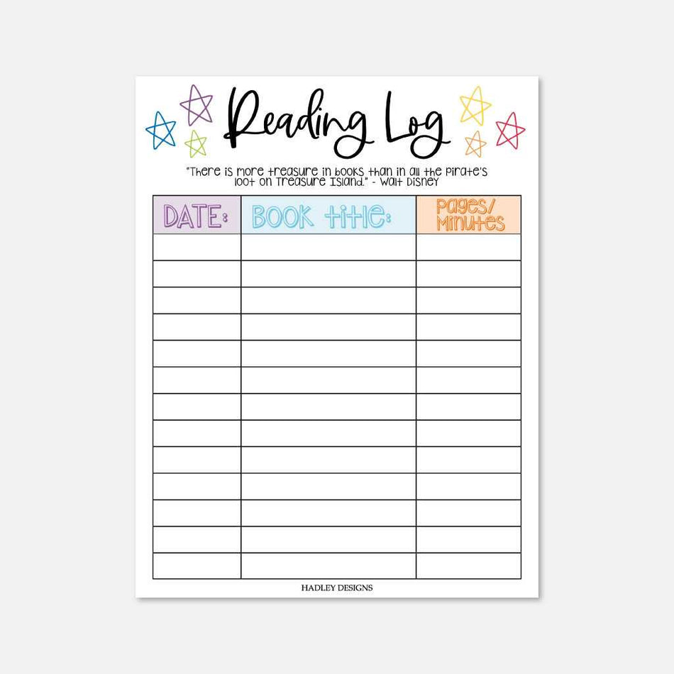 Editable Reading Log Template