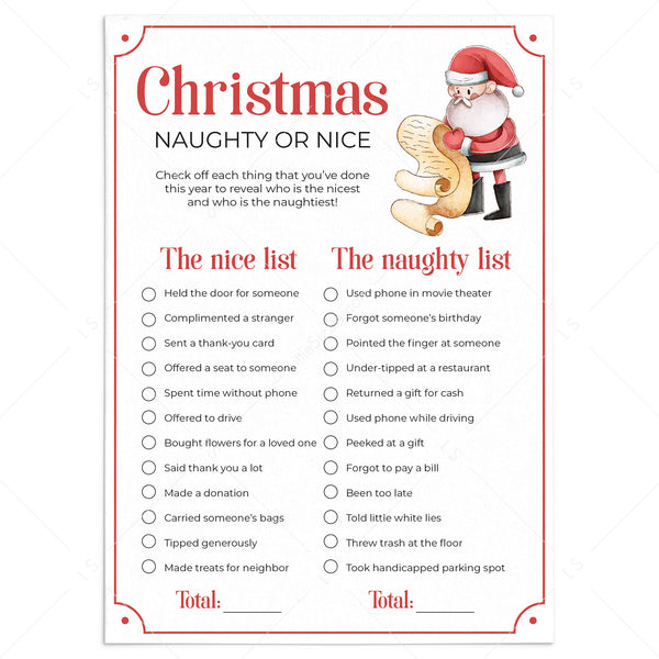 Christmas Naughty Or Nice List For Adults Printable Instant Download