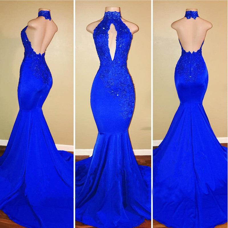 Open Back Prom Dresses High Neck Mermaid Prom Dress Sexy Evening Dress