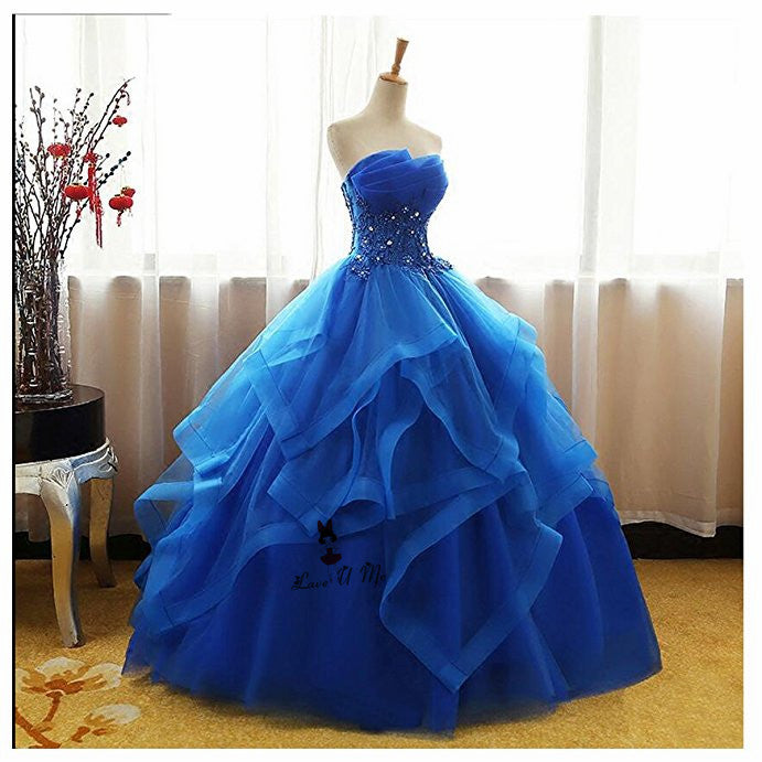 Gorgeous Blue Strapless Ball Gown Quinceanera Dresses Poofy Sweet 16 B
