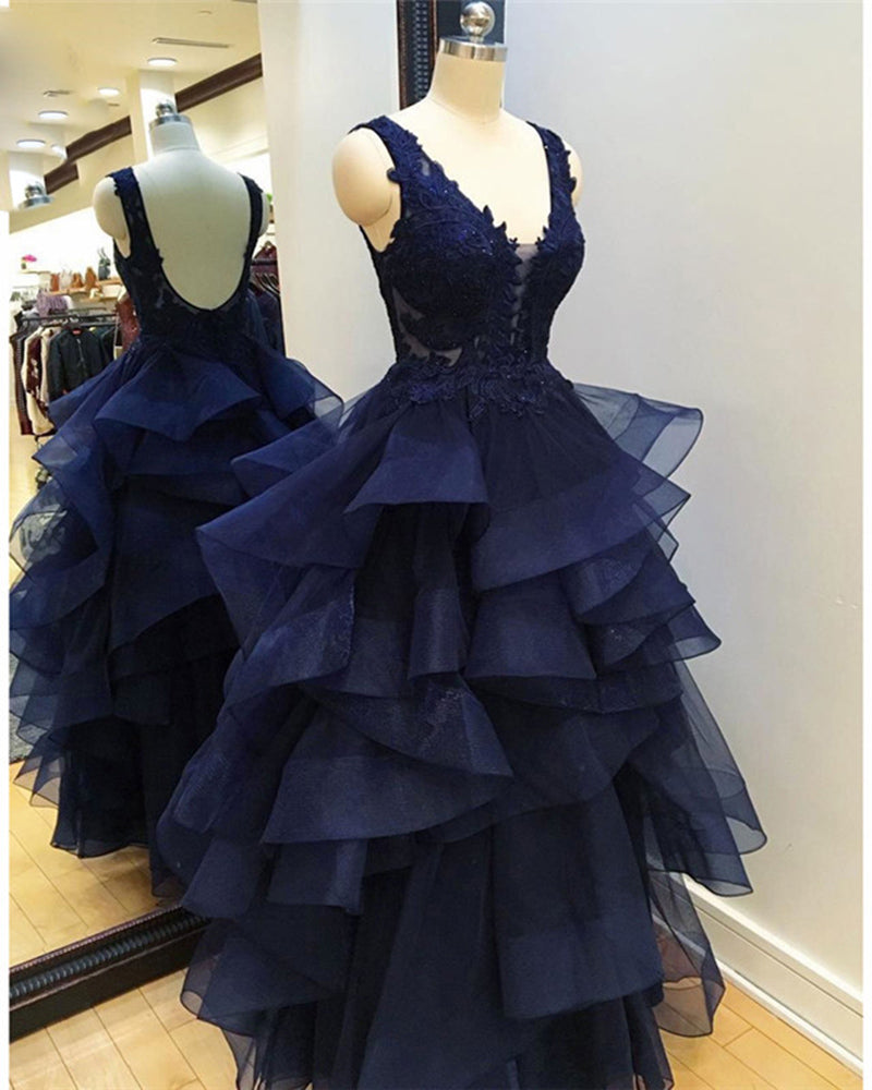 Navy Blue Ball Gown Sweet Sixteen Prom Dress Quinceanera Dresses Pl668