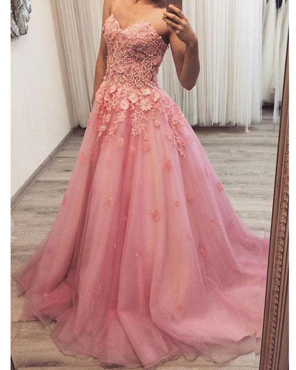 Girls Sweetheart Pink Quinceanera Dress Sweet Sixteen Ball Gown Prom D