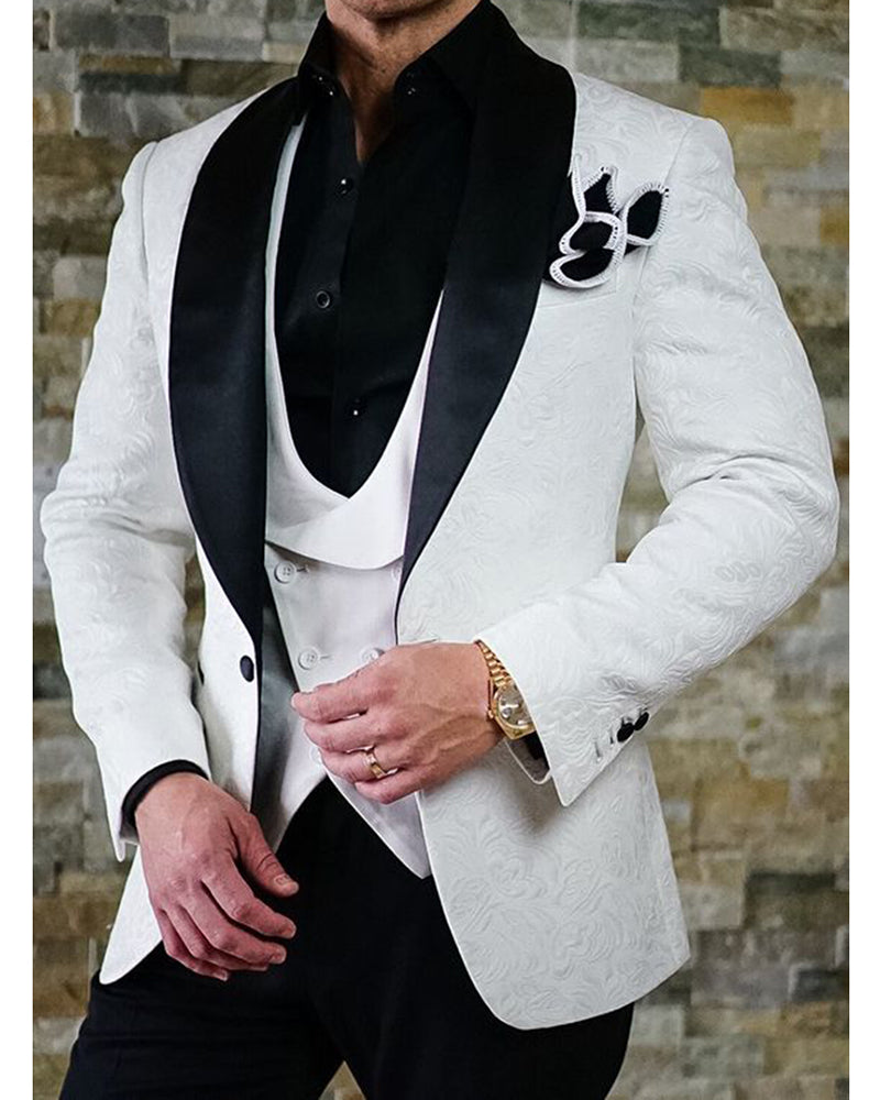 Black And White Jacquard Men Wedding Suit For Groom Two Pieces Jacket