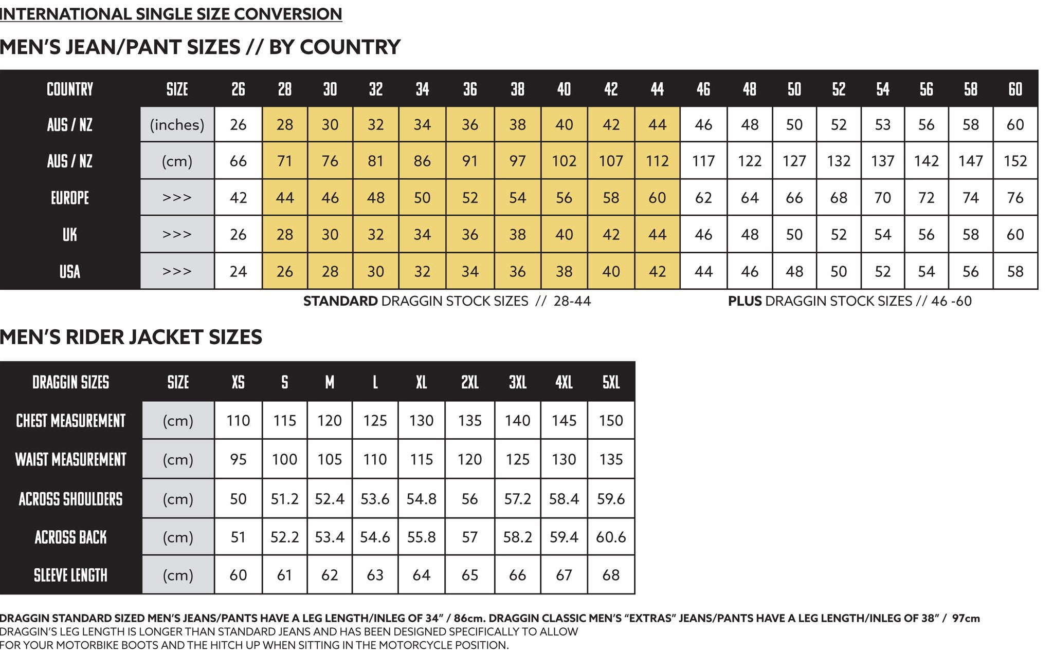 Jean Sizing Chart