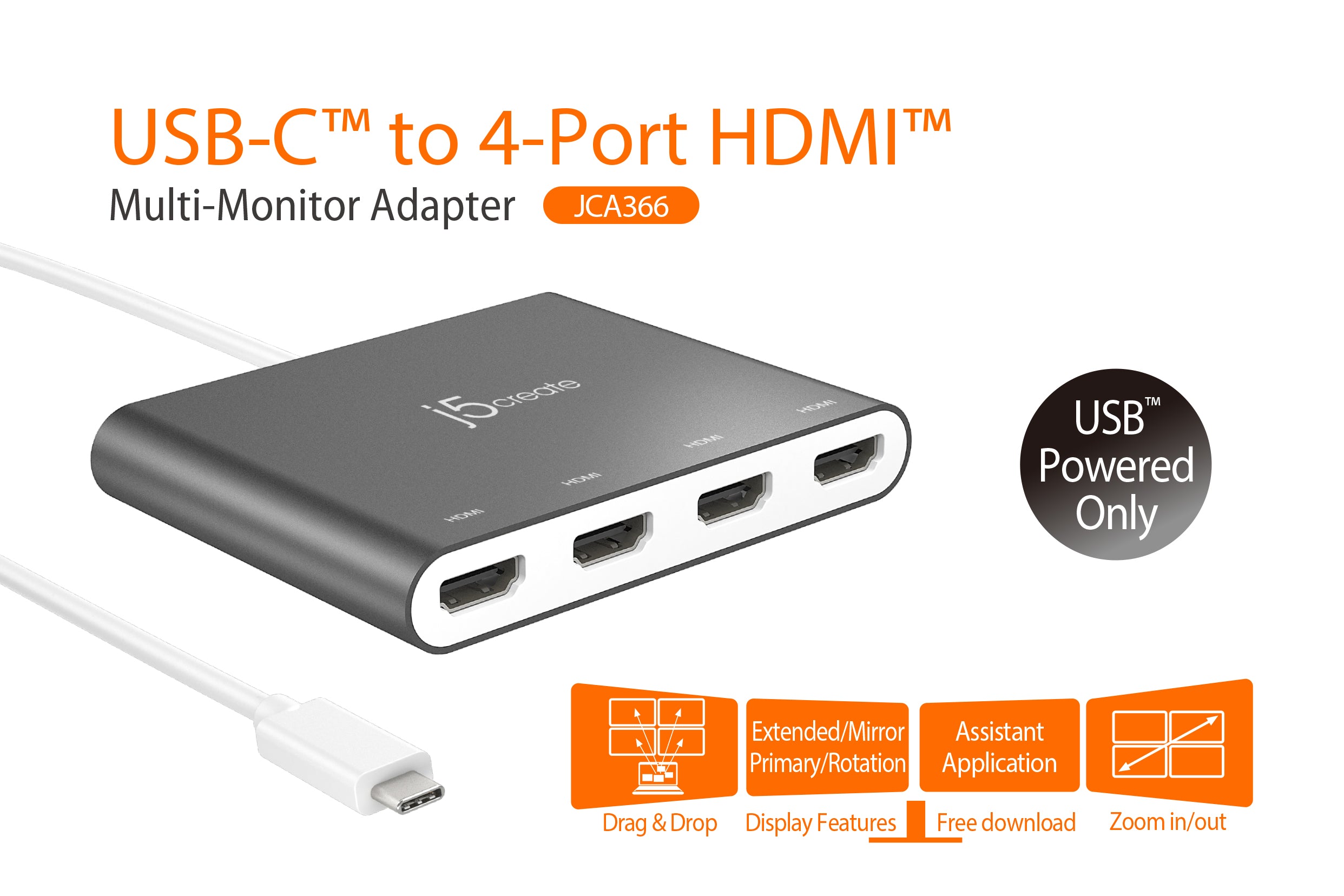 J5create Usb C To 4 Port Hdmi Multi Monitor Adapter