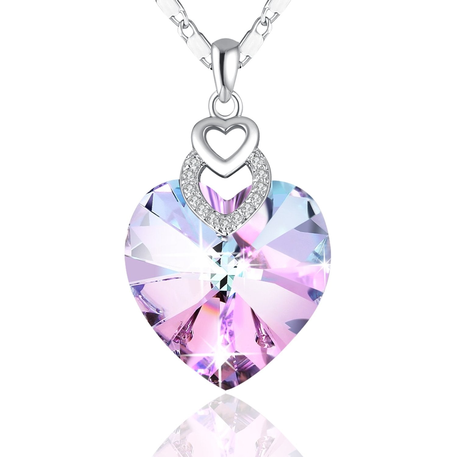 Pink Crystal Three Heart Necklace With Swarovski Crystals 24 Style