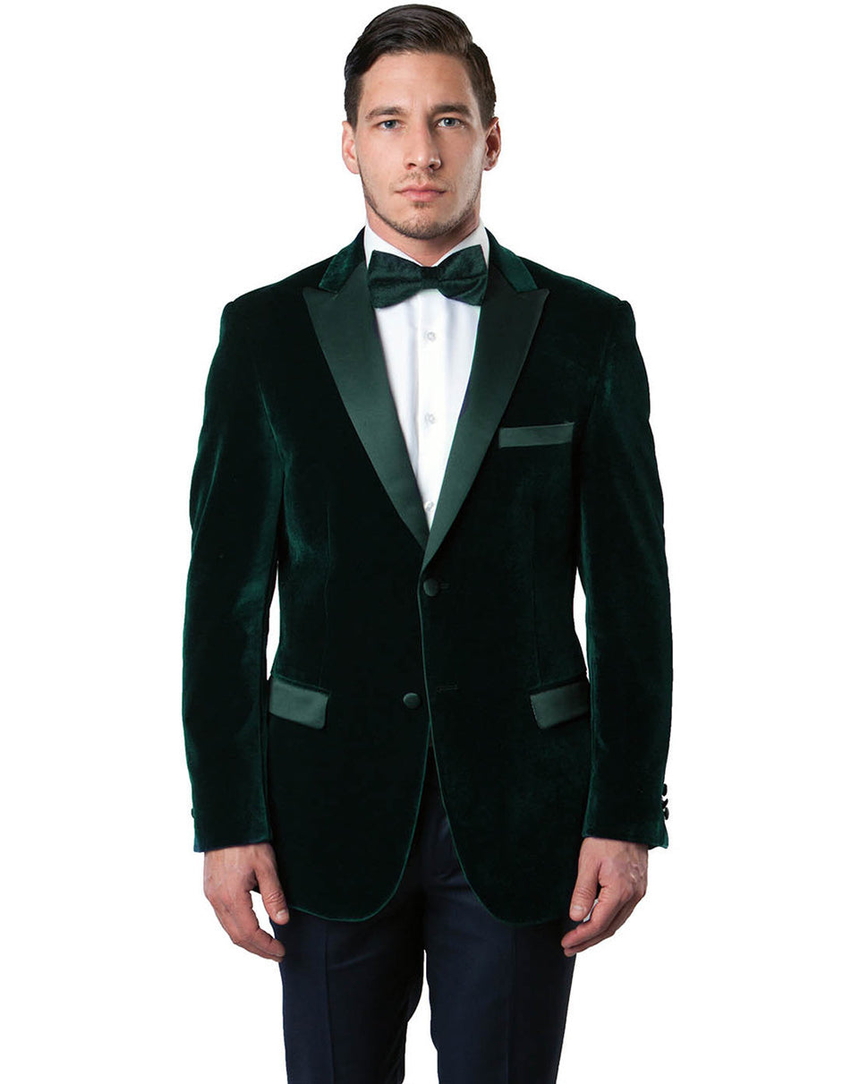 Mens Peak Lapel Velvet Tuxedo Jacket In Hunter Green