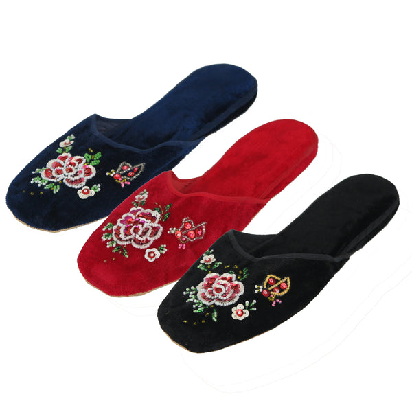 Handmade Embroidered Floral Chinese Womens Velvet Slippers Fashionso