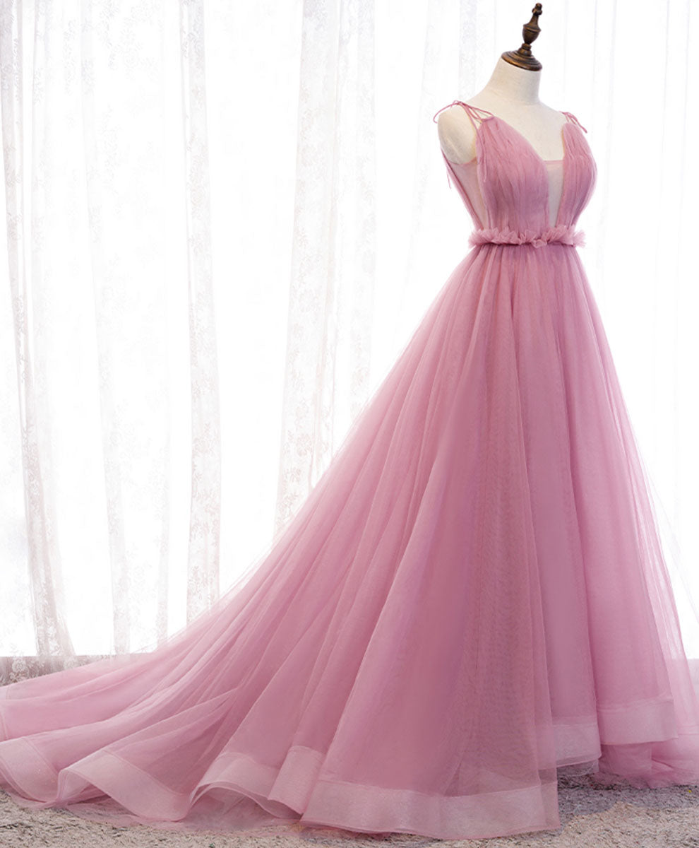 Pink V Neck Long Prom Dress Aline Pink Formal Evening Dresses Shopluu