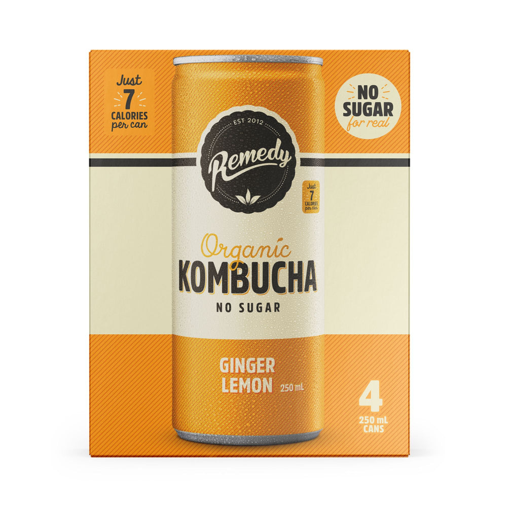 Remedy Kombucha Organic Drink Ginger Lemon 4x250ml Goodnessme