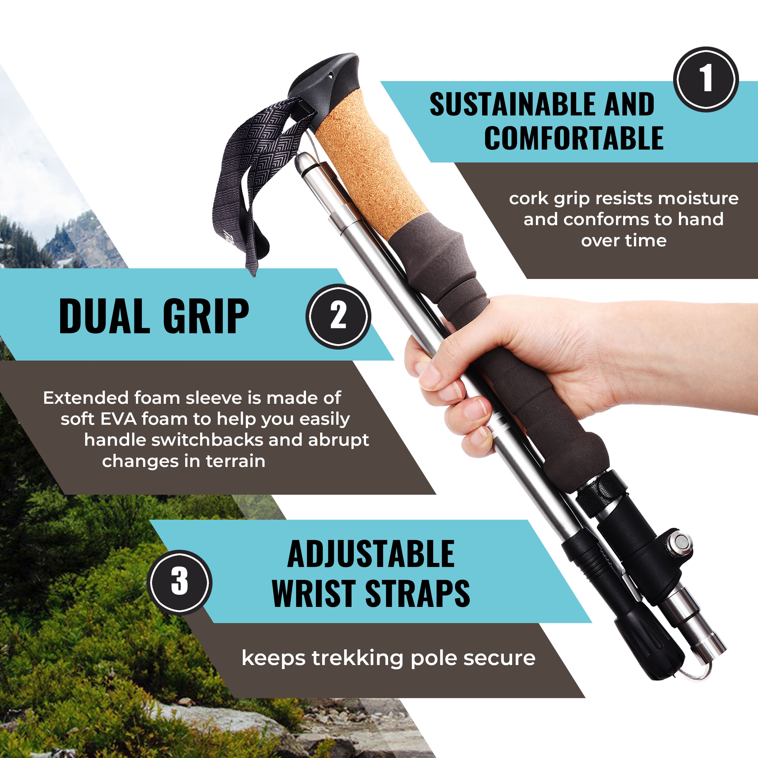 2pc Cork Handle Trekking Poles Collapsible Trek Z 20 2pcset Trekology