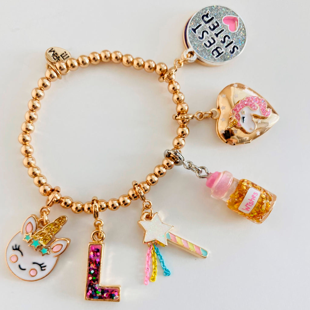 Charm It Gold Pink Glitter Letter E Charm