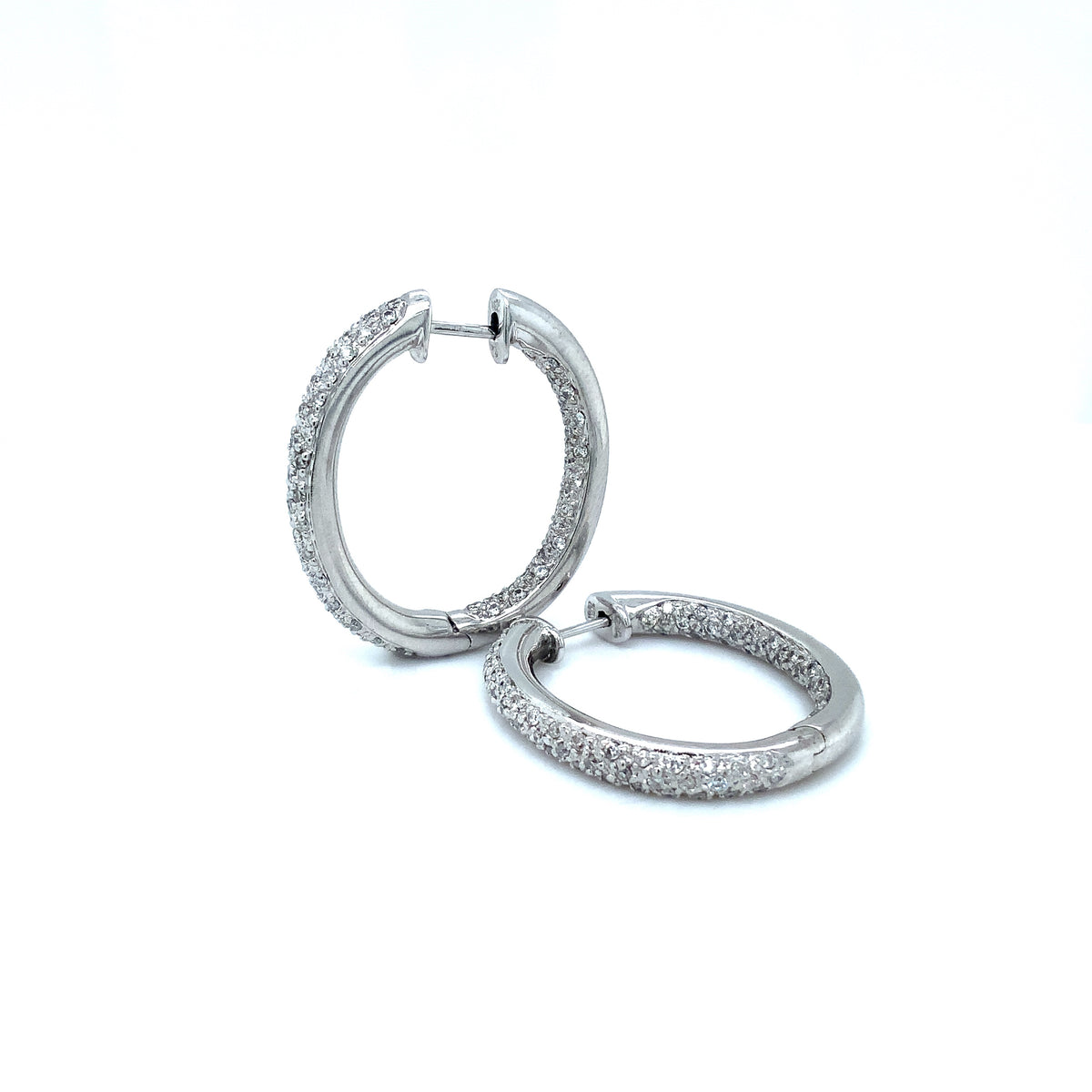 Pavé 3 Row Round Inside Outside Diamond Hoop Earrings Set In 18k Whit