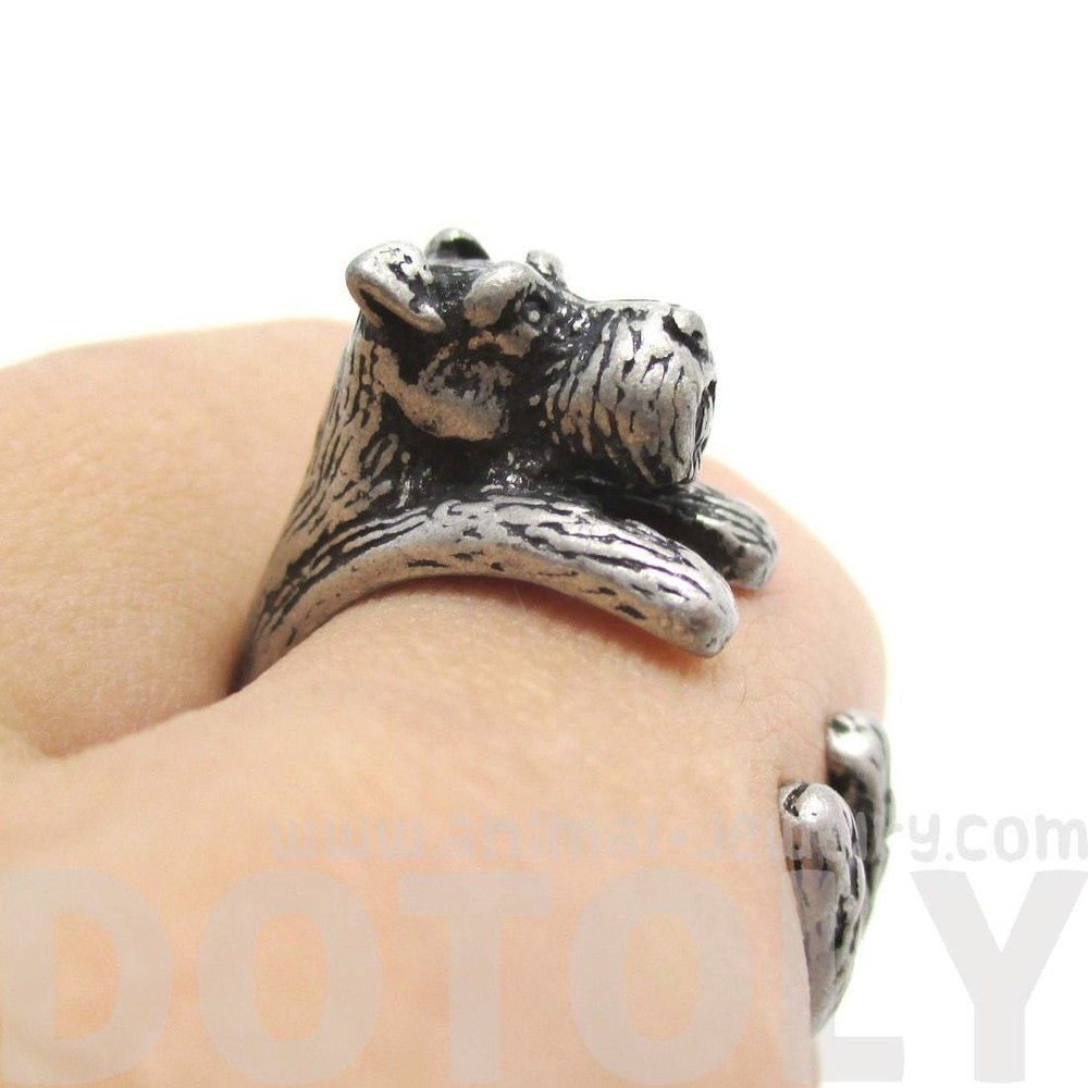 Miniature Schnauzer Shaped Animal Wrap Ring In Silver Dotoly