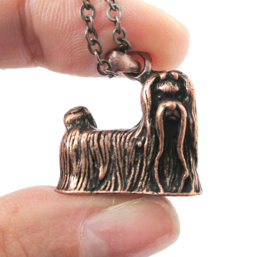 Realistic Maltese Puppy Dog Shaped Animal Pendant Necklace In Copper