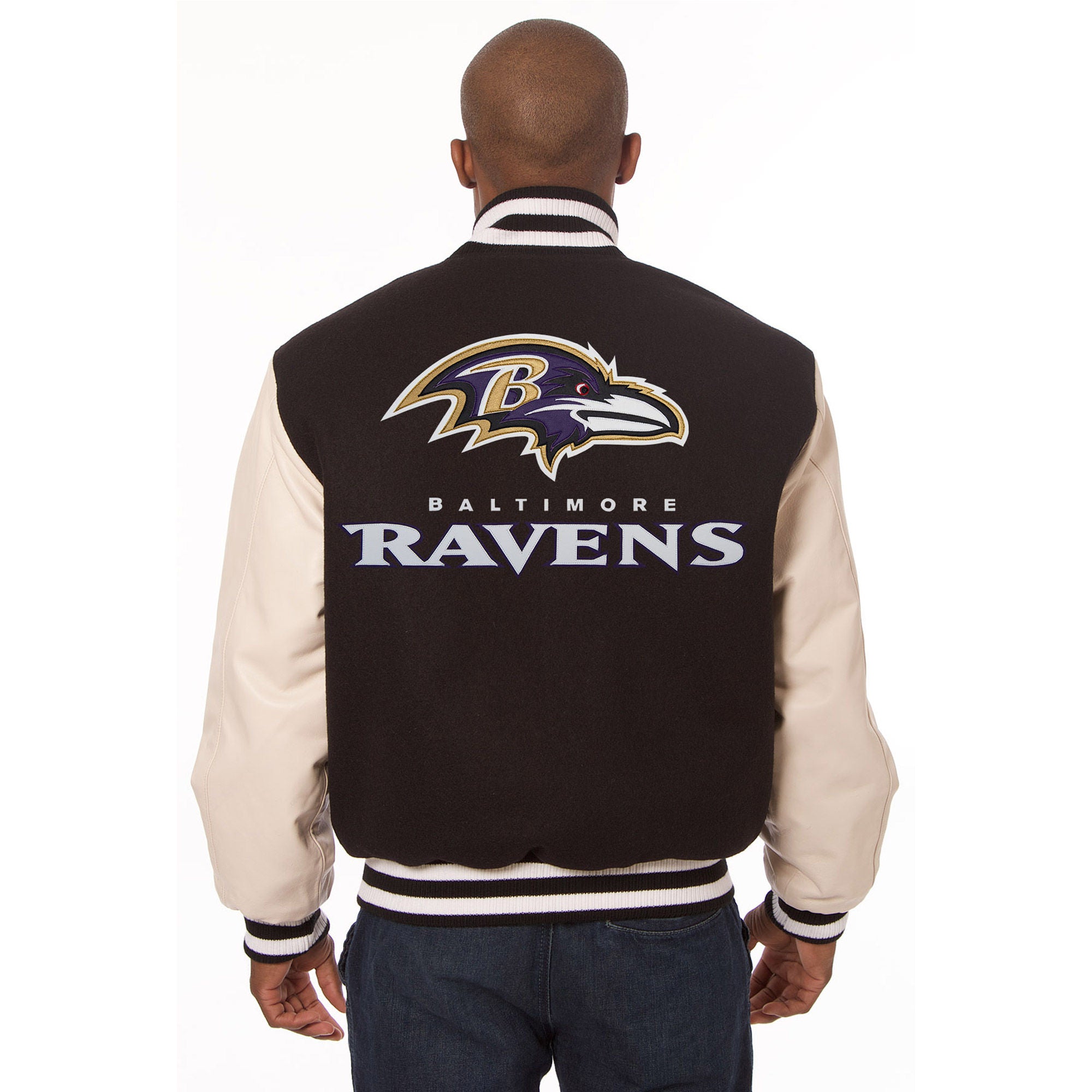 Baltimore Ravens Two Tone Wool And Leather Jacket Blackcream Jh