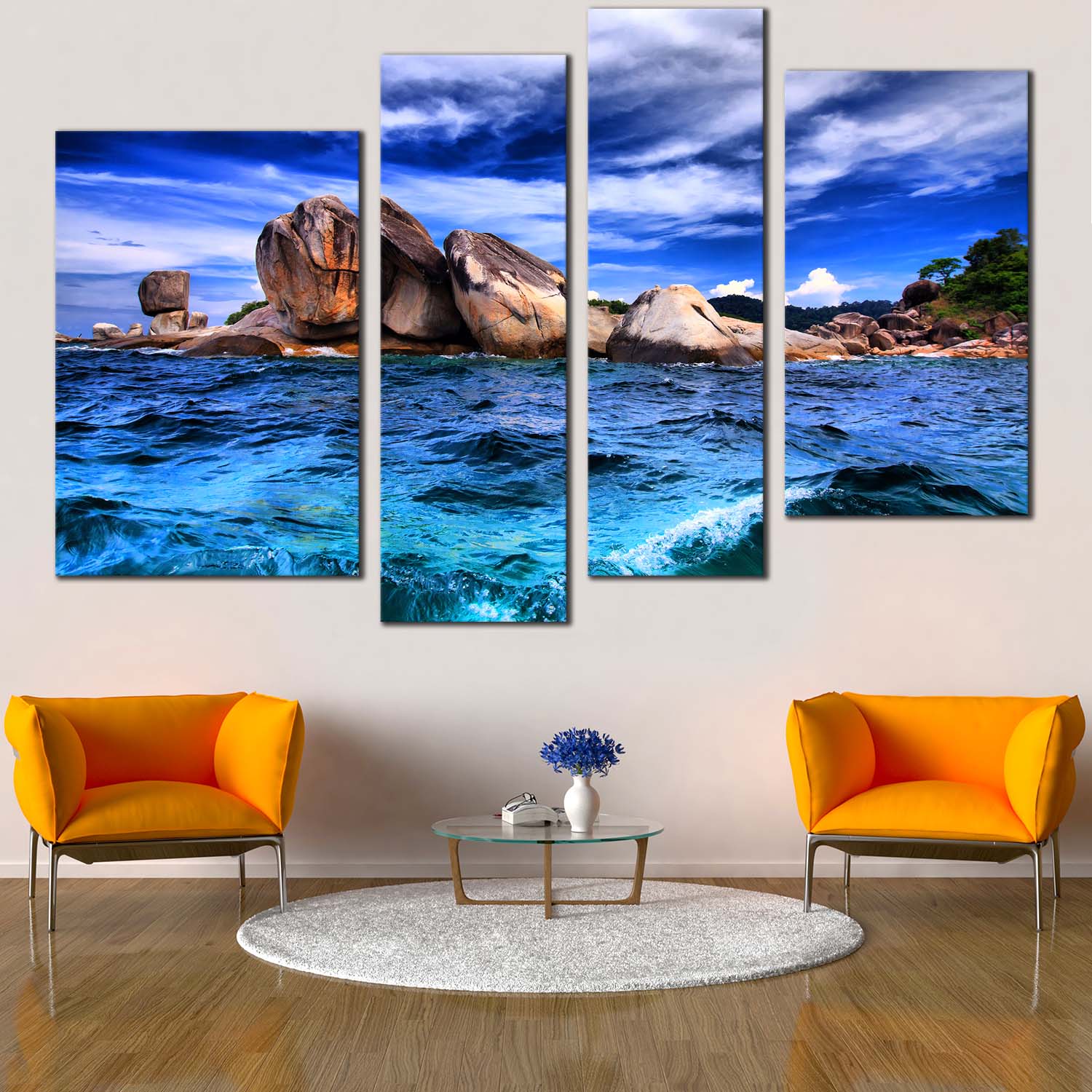 Ocean Waves Canvas Wall Art Blue Tempest Seascape Sky Multiple Canvas