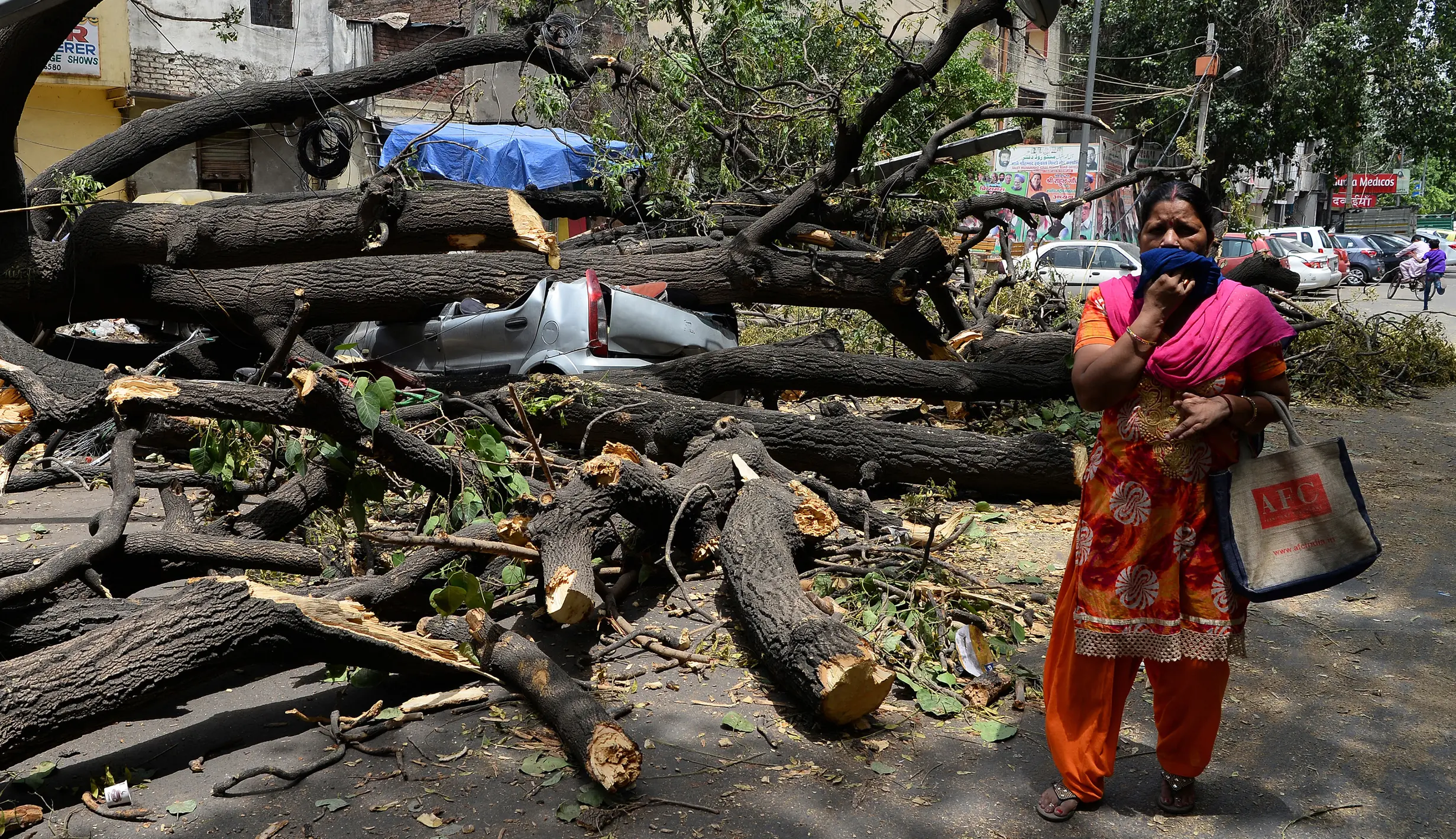 Foto Diterjang Badai Angin Pohon Besar Tumbang Timpa Mobil Di India