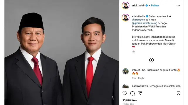 Prabowo Gibran Menang Pilpres Erick Thohir Titip Pesan Ini Bisnis