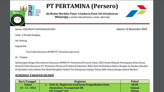 Cek Fakta Hoaks Surat Pemanggilan Seleksi Calon Karyawan Pertamina