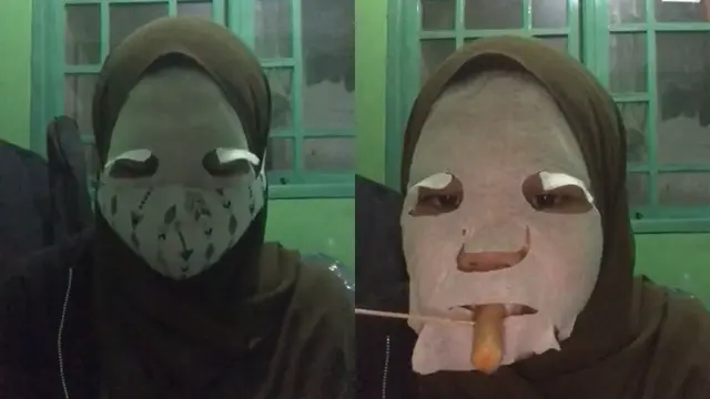 Tak Kuat Menahan Lapar Aksi Wanita Ini Jajan Pakai Masker Perawatan