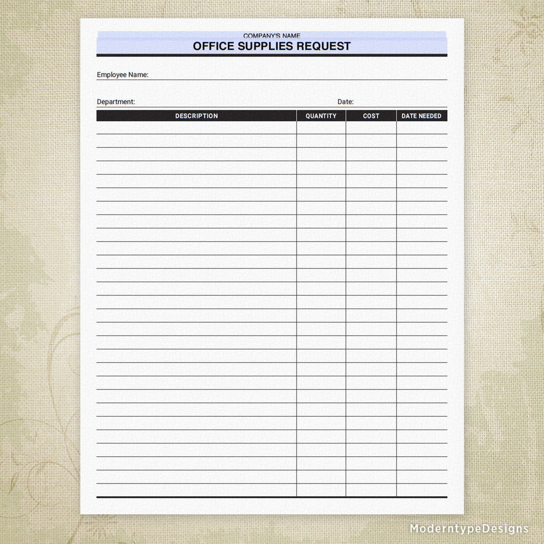 Printable Office Supply Request Form