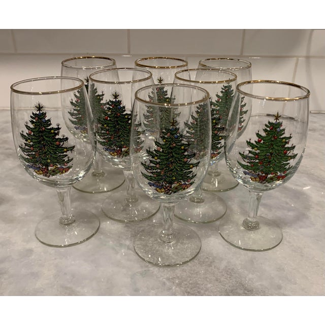 Spode Christmas Tree Wine Glasses With Gold Rim Set Of 8 Chairish