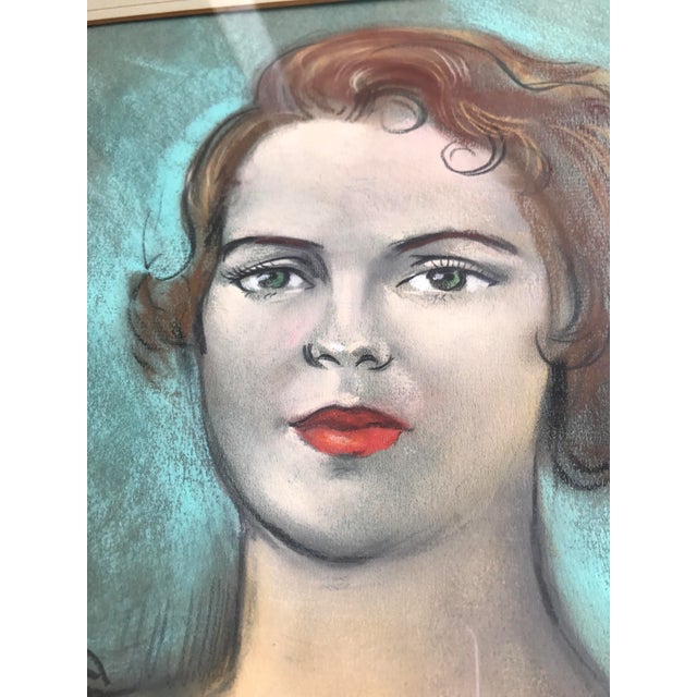 Vintage Chalk Pastels Female Portrait Drawing Chairish