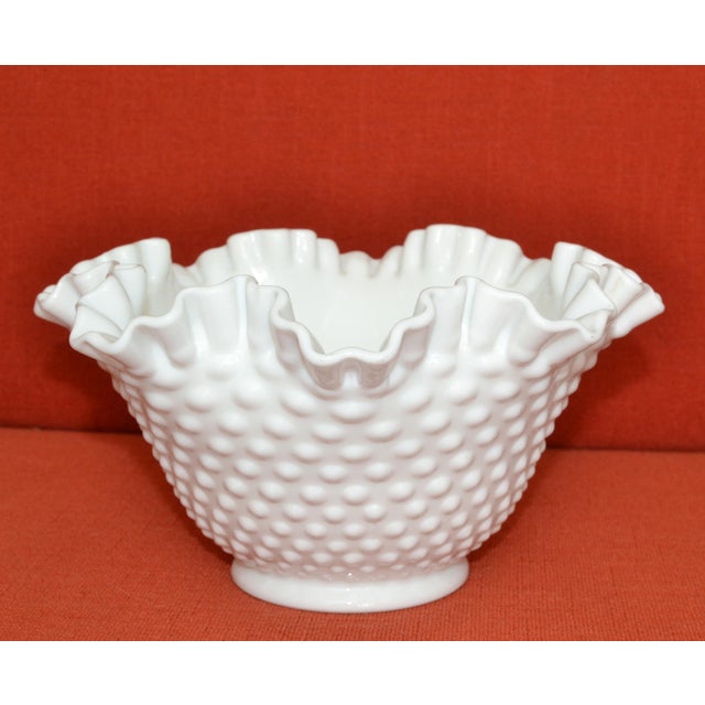 Vintage Fenton White Ruffled Hobnail Milk Glass Bowl Chairish