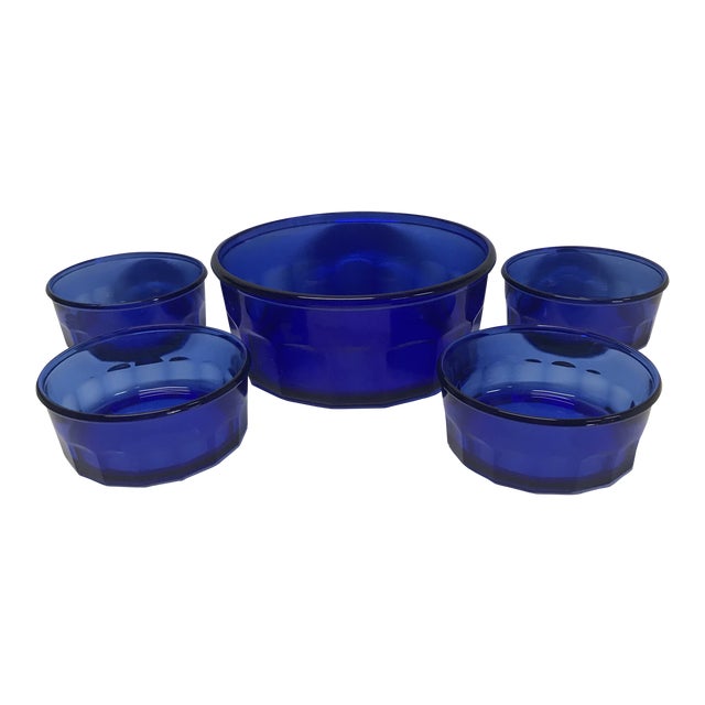 Vintage Cobalt Blue Glassware Arcoroc France Serving Bowls Set Of 5