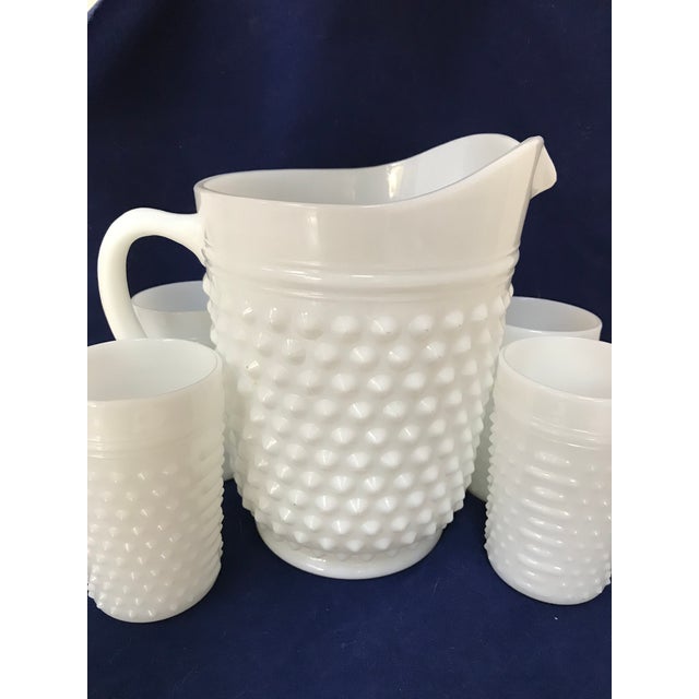 Fenton Vintage White Milkglass Hobnail Pitcher And Glasses Chairish