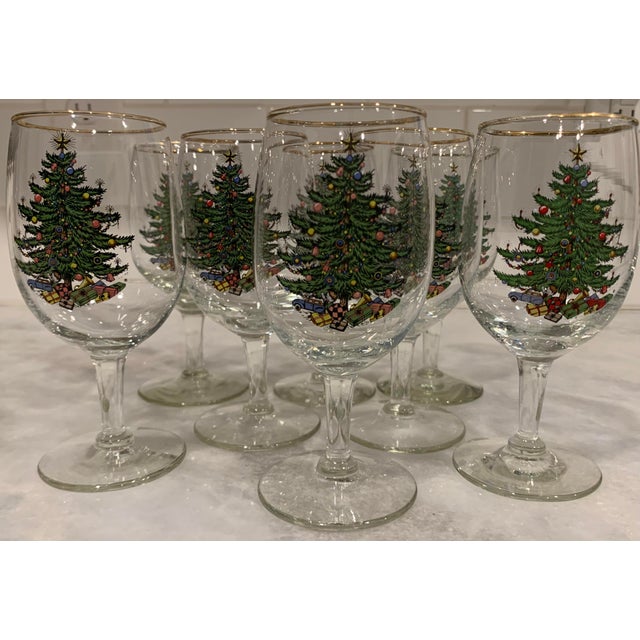 Spode Christmas Tree Wine Glasses With Gold Rim Set Of 8 Chairish