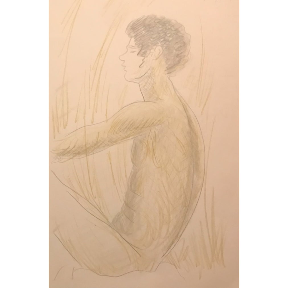 1990s James Bone Seated Male Nude Drawing Chairish