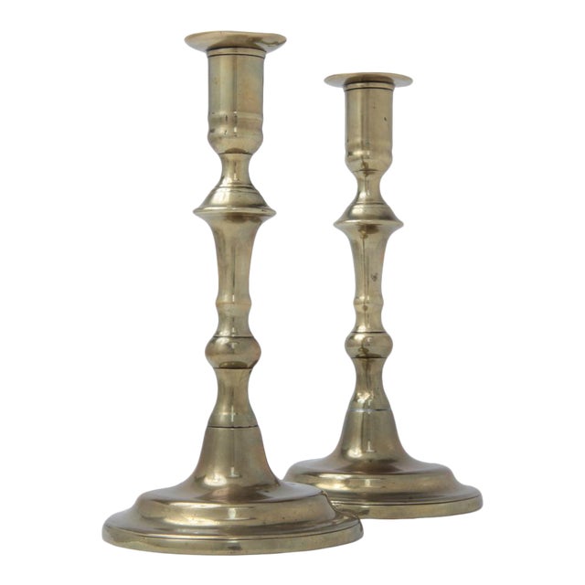 Mid 18th Century English Queen Anne Brass Candlesticks A Pair Chairish