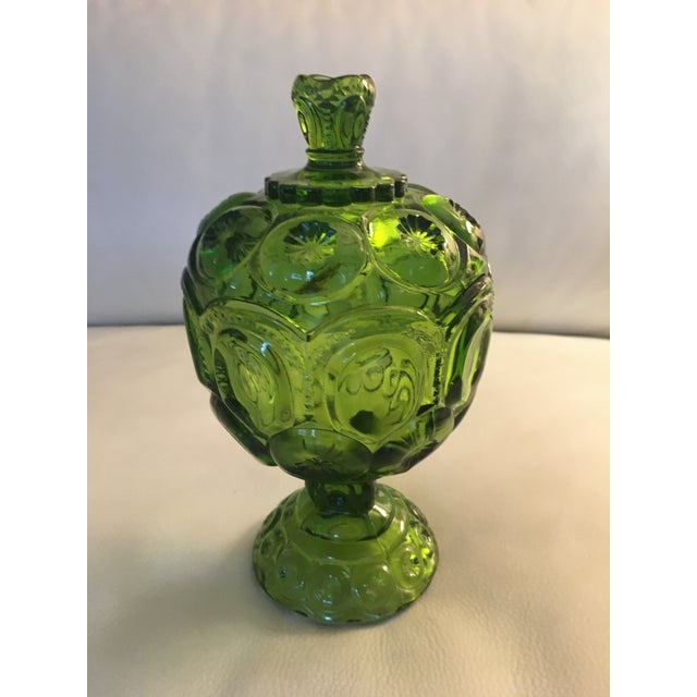 Vintage Le Smith Green Glass Moon And Stars Footed Lidded Compote