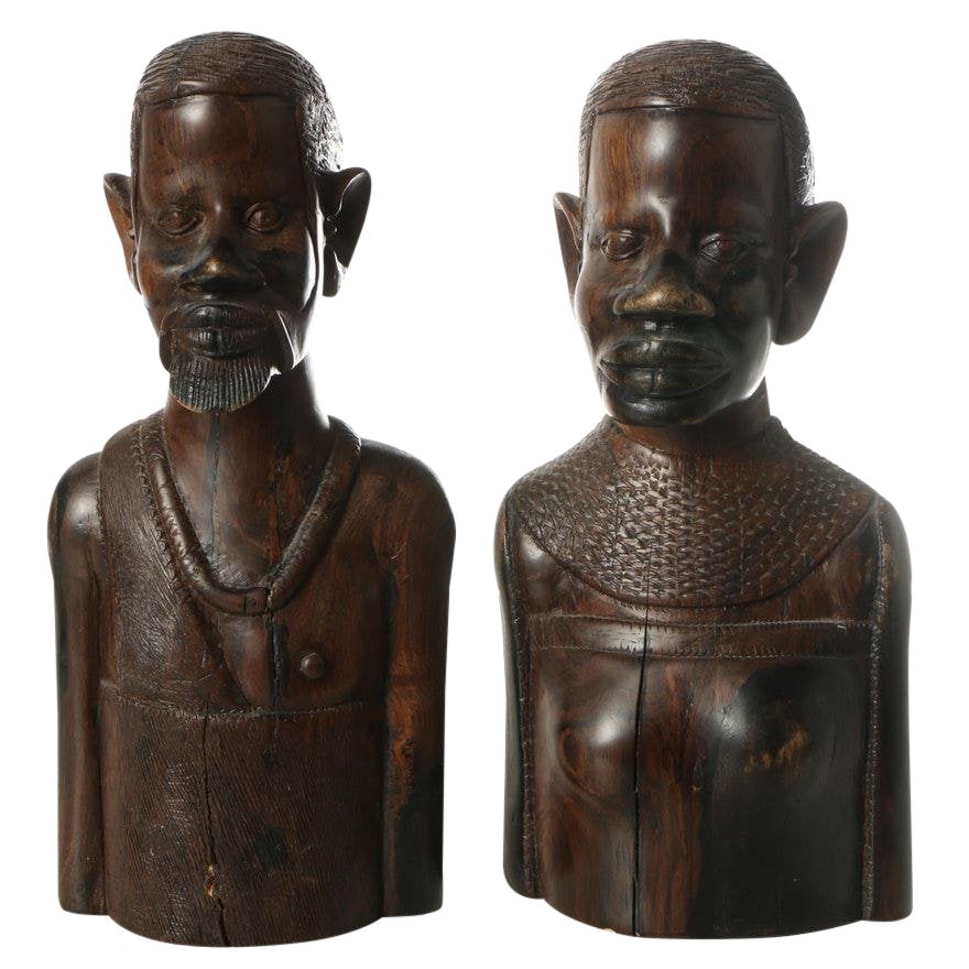 1930s African Carved Wood Busts Of Male And Female A Pair Chairish