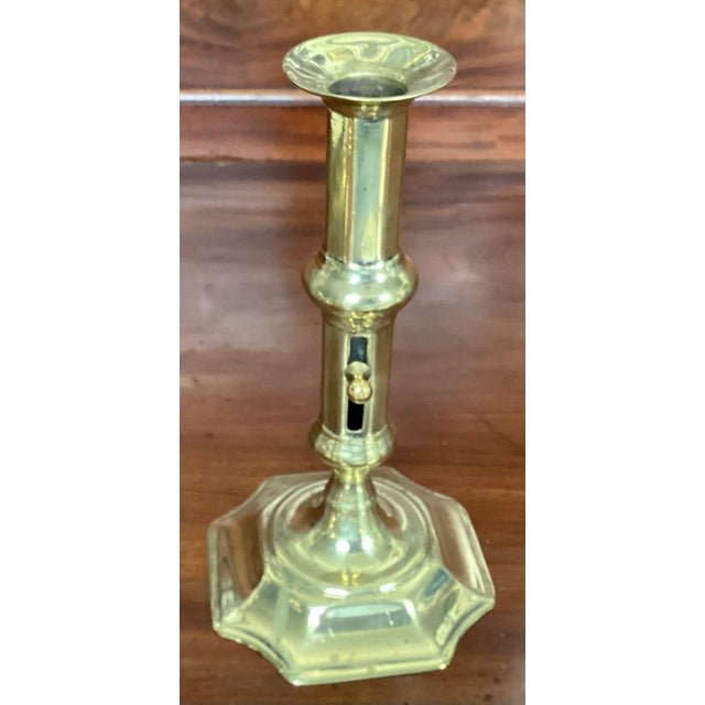 Mid 18th Century Antique Queen Anne Brass Candlestick With Side Ejector