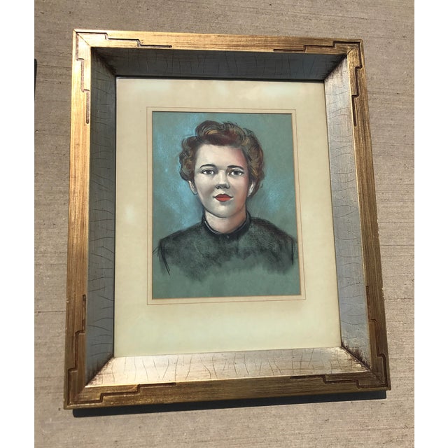 Vintage Female Portrait Chalk Drawing Chairish