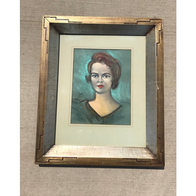 Vintage Chalk Pastels Female Portrait Drawing Chairish