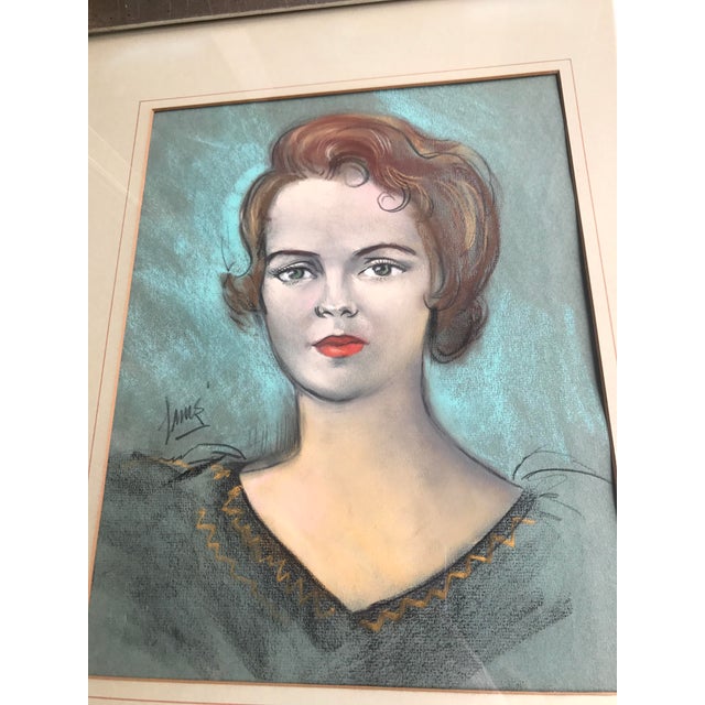 Vintage Chalk Pastels Female Portrait Drawing Chairish