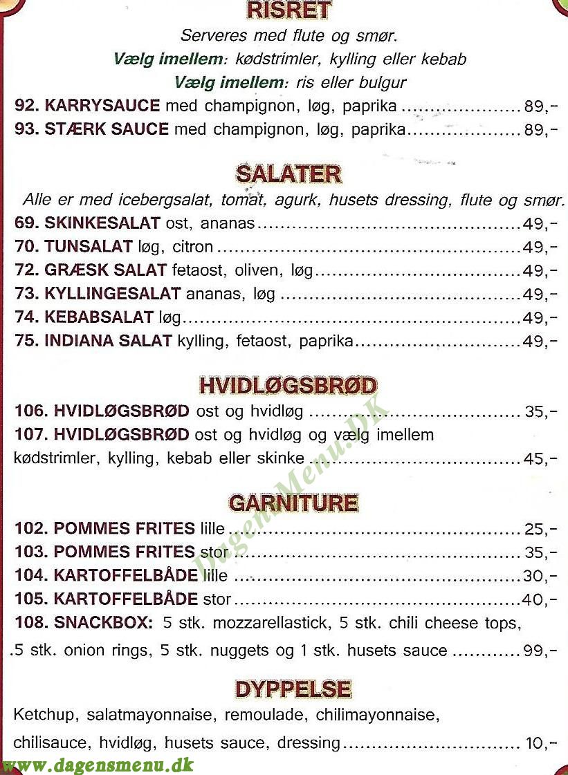 Diegos Pizza Glostrup Dagens Menu