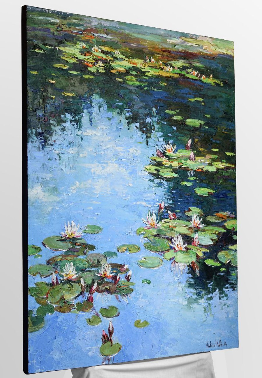 Water Lilies Original Oil Painting 65 X 80 Cm Free Shipping Oil