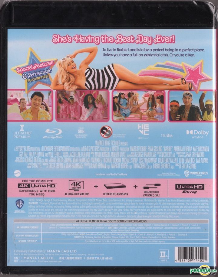 Yesasia Barbie 2023 4k Ultra Hd Blu Ray Hong Kong Version Blu