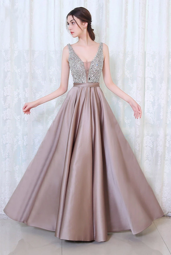 Sexy V Neck Long Satin Prom Dresses With Sequins On Storenvy