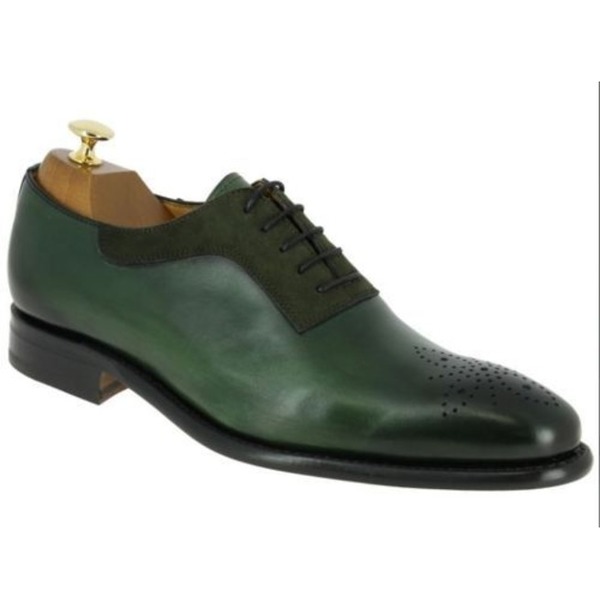 Handmade Men Suede Shoes Brogue Toe Dark Green Leather Shoe Dress