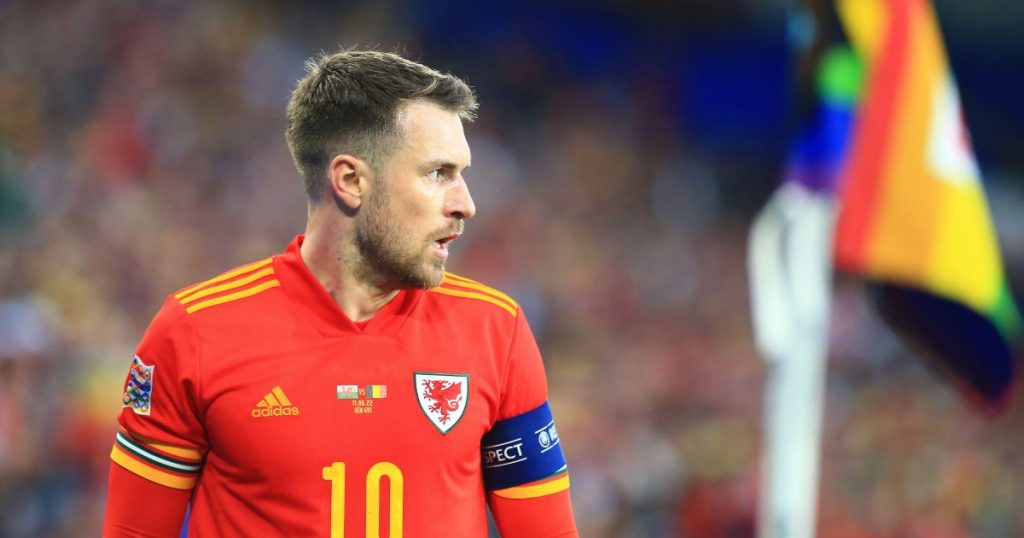 Wales Midfielder Aaron Ramsey With The Captains Armband Against