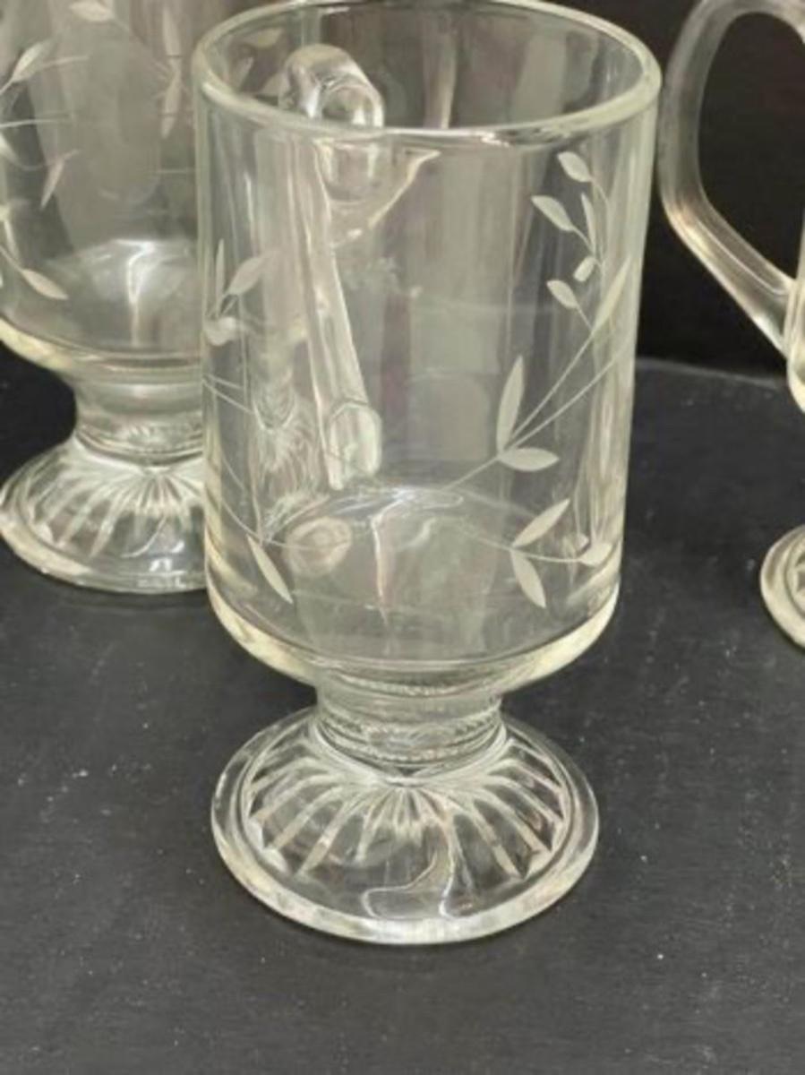 Set Of Four Princess House Crystal Heritage Etched Footed Irish Coffee