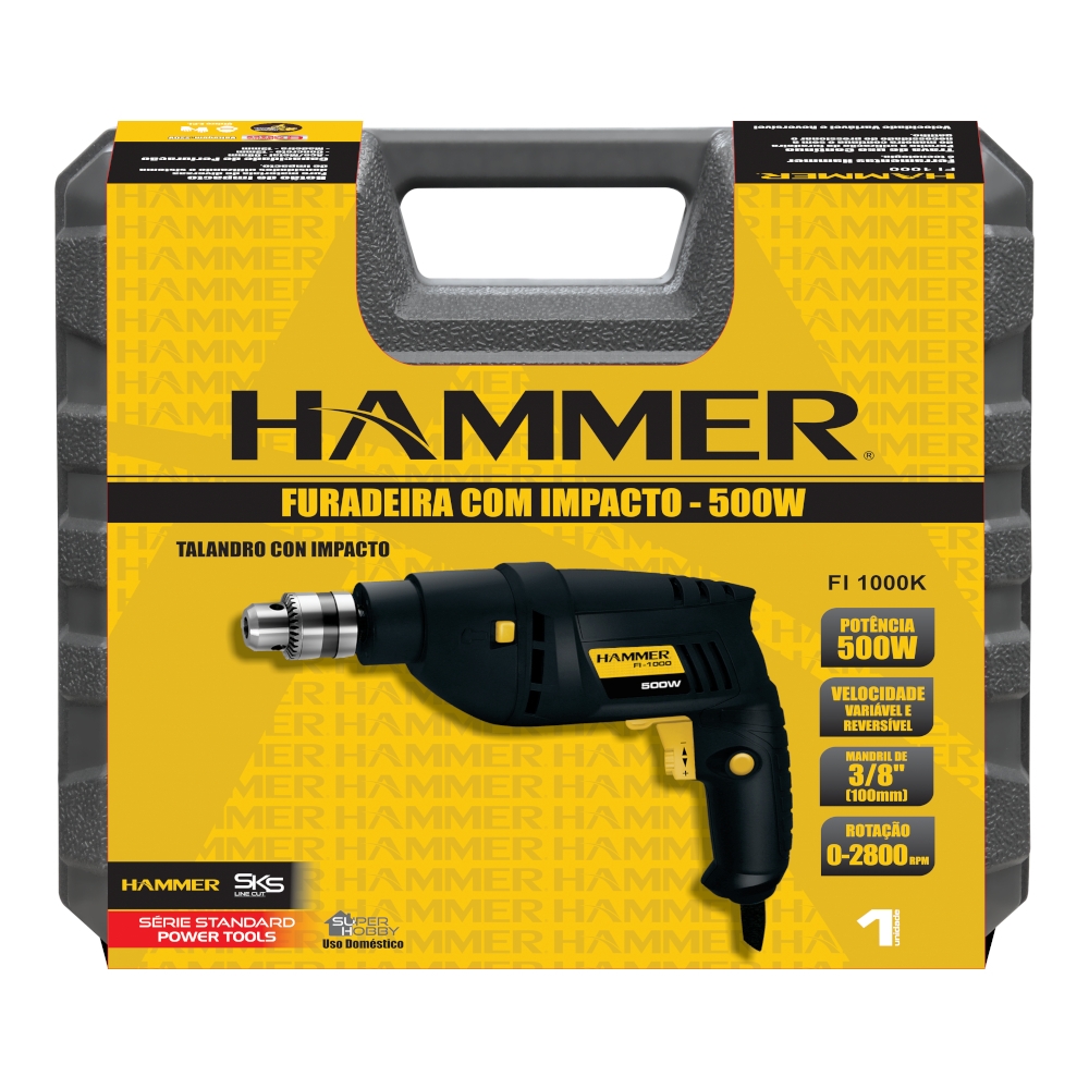 Furadeira De Impacto Hammer Fi1000k 1 Velocidade 500w Multisom