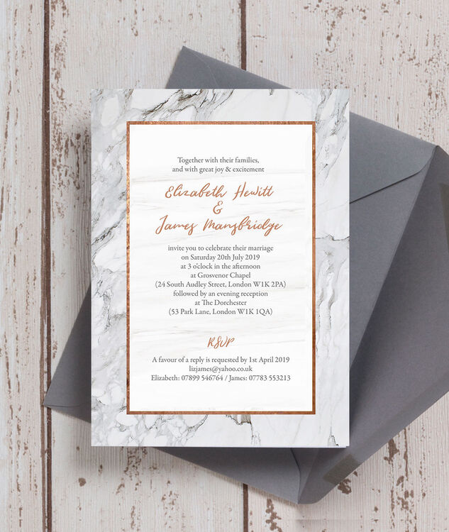 Marble And Copper Wedding Invitation From £100 Each